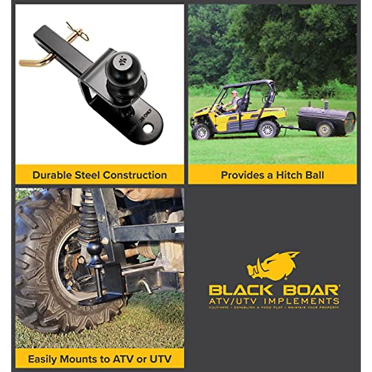 ATV/UTV Mount with Hitch Ball and Winch Strap Loop (1 7/8" Ball, 1 1/4" Shank) (66026)