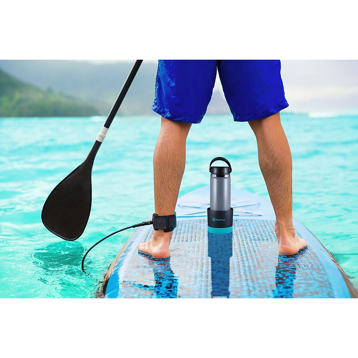 SquidCup Non-Tipping Portable Universal Cup, Can, and Bottle Holder for Boats, (Black/Teal 2 Pack) Includes Optional SquidDisk Mount for Textured Surfaces