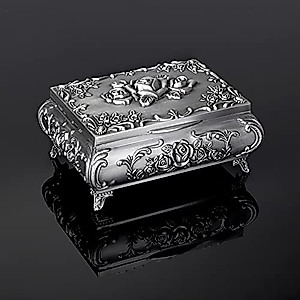 ELLDOO Vintage Music Box, Silver Metal Musical Jewelry Box Keepsake Box, Small Trinket Jewelry Storage Box Gift for Girl Women (Tune: You are My Sunshine)