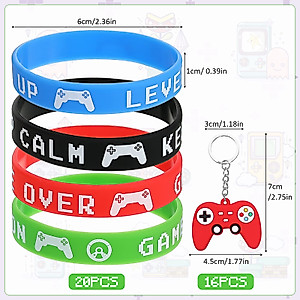 60 Pieces Video Game Party Favors Gifts Set Includes 20 Video Game Bracelets Wristbands, 24 Video Game Stampers, 16 Game Handle Keychains for Game Party Supplies (Classic Style)
