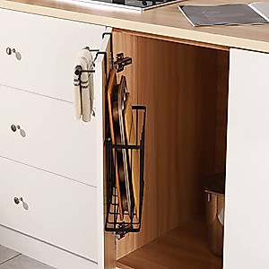 KES Cabinet Door Organizer with Towel Bar & Pots and Pans Organizer, Matte Black , KUR520-BK+KUR510-BK