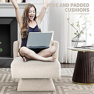 HOMEFUN Swivel Barrel Chair Set of 2, 360 Degree Modern Wide Upholstered Swivel Accent Chair with Curved Back and Pillows - Comfy Soft Chenille for Nursery, Living Room, Bedroom, Beige