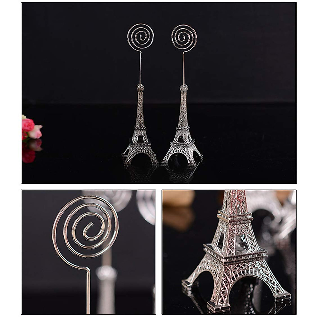 Booluee 6 Pcs Eiffel Tower Base Place Card Holders, Metal Wire Table Photo Holder Table Number Card Holders Table Pictures Stand Memo Note Clip for Home Office Wedding Party (Gold)