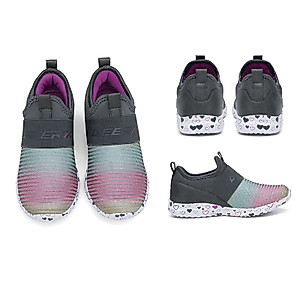 GEERX CARA Girls Slip On Athletic Sneaker Lightweight Sport Walking Running Tennis Shoe (Toddler/Little Kid/Big Kid) Grey Purple Rainbow Size 2