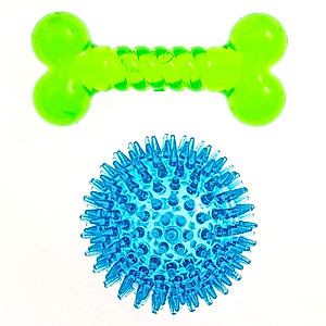 Knivel Spiky Ball and Bone for Small Dogs - Puppy Teething Toys Bone Dog Toy Set for Smart Newborn Pet - Doggy Interactive Chew Mini Dental