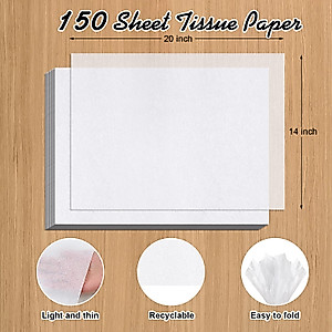 Phinus 150 Sheets White Tissue Paper, 14 x 20 Inches Tissue Paper Bulk, Wrapping Tissue Paper for Weddings Birthday DIY Project Arts Craft Decor