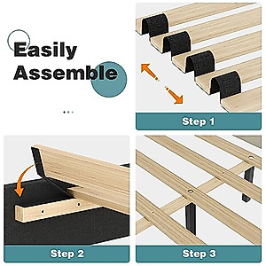 Lifezone Queen Bed Frame with Headboard,Linen Upholstered Bed Frame with Wood Slats Support,No Box Spring Needed,Heavy Duty Feet,Easy Assembly,Dark Grey