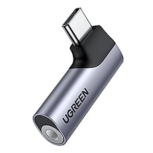 UGREEN USB C to 3.5mm Audio Adapter Type C Aux Headphone Jack DAC Stereo Mic HiFi Right Angle Earphone Dongle Compatible with iPad Pro Air 5 4 Mini 6, Galaxy S23 Ultra S22 S21 S20, Pixel 7 Pro, Gray