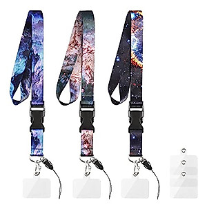 FGY Cell Phone Lanyard for Around Neck, 3 Pieces Starry Sky Neck Strap with 6 Clear Tether Tabs, Detachable Neck Strap Lanyard for Phone with Release Buckle for Men Women Teen, Fit for Most Smartphone