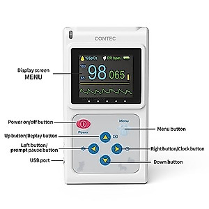 CONTEC Veterinary Pulse Oximeter Handheld Pulse Oximeter for Animals 24 hours SPO2 Pulse Rate Monitor Adjustable Alarm CMS60D-VET