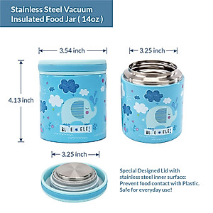 BLUE ELE Vacuum Insulated Jar & Thermos, BPA-Free Lunch Containers, Double-Wall 304 Food Grade Stainless Steel, 14 oz Keep Hot 12hr & Cold 24hr, Blue with Pattern