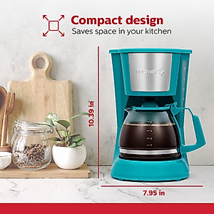 Holstein Housewares - 5-Cup Compact Coffee Maker, Teal - Convenient and User Friendly with Auto Pause and Serve Functions