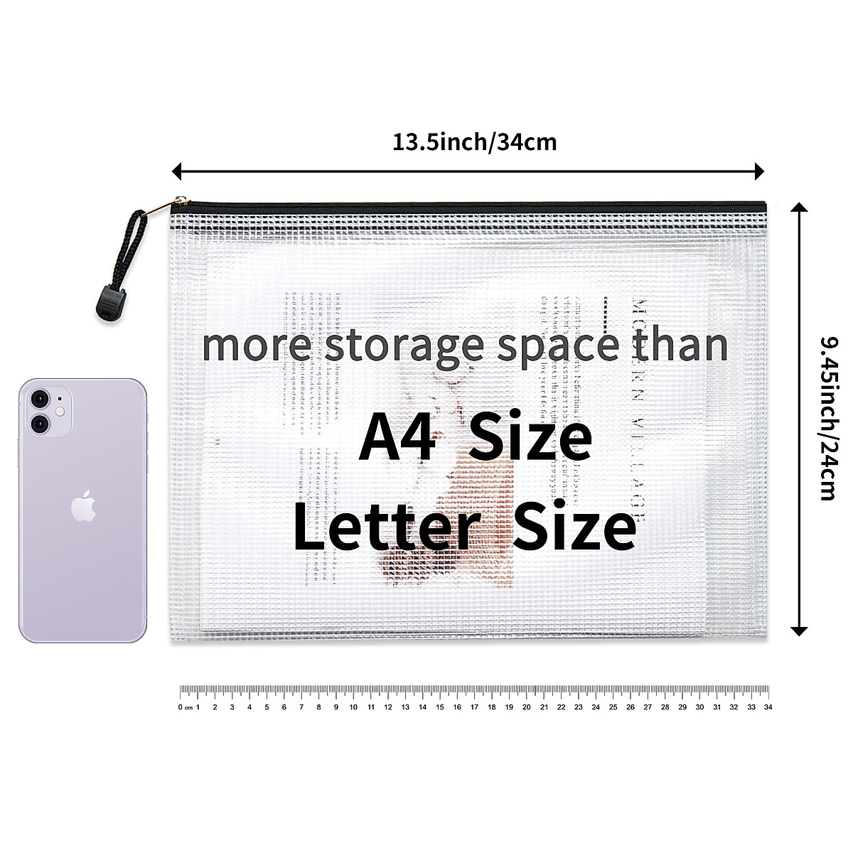 LABUK 52 Pack Mesh Zipper Pouch Bags, A4 Letter Size Zipper Pouch for Organizing, Clear Waterproof Plastic Zipper Bags, File Bag for School Classroom Block Games and Office Supplies