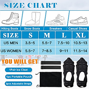 Ice Snow Traction Cleats for Shoes and Boots Non-Slip Crampon Snow Cleats for Winter Walking on Snow and Ice Boots Cleats for Men Women Walking Jogging Hiking (24 Steel Crampons, Size L)