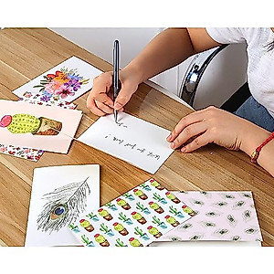 48-Pack All Occasions Cards with Envelopes, 6 Watercolor Floral Peacock Feather Designs, Blank Insides for Anytime, Birthdays, Wedding, 4x6