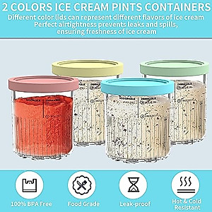 Replacement for Ninja Creami Pints and Lids - 4 Pack NC501, Compatible with Ninja NC501 NC500 Series Creami Deluxe ice Cream Makers, Creami Pint Containers with Leak Proof Lids, Dishwasher Safe