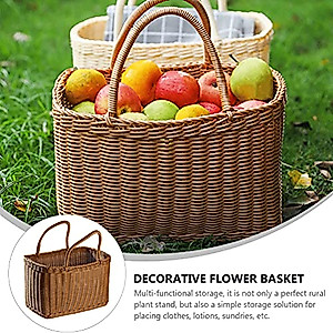 HEALLILY African Market Basket Flower Basket Large Oval Woven Straw Basket with Handle Grocery Bag Shopping Bag Home Storage Organizer