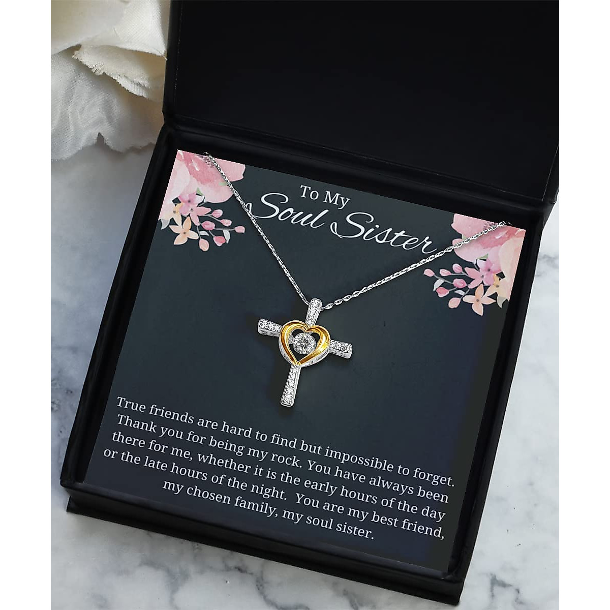 To My Soul Sister, Beautiful Cross Necklace, 925 Sterling Silver, Necklace Gifts For Best Friend, Necklaces For Bestie, Sister In Law Gifts, Gifts For Unbiological sister, BFF Gift