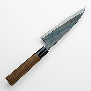 HONMAMON "MOTOKANE Funayuki Hocho (Kitchen Knife) 165mm(ABT 6.5 Inch), Blade Edge : Aogami Steel Kuro Uchi, Double Bevel