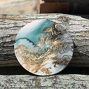 Lahome Marble Pattern Coasters - Round Drinks Absorbent Stone Coaster Set with Ceramic Stone and Cork Base for Kinds of Mugs and Cups (Blue, Set of 4)