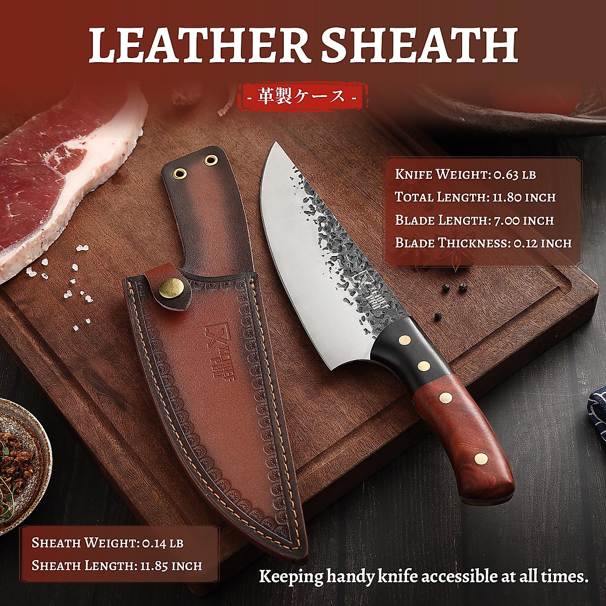 XCHIEF PRO 7" Chef Knife - Butcher Knife for Meat, Japanese High Carbon Meat Cleaver Knife, Hand Forged Meat Cutting Knife, Ultra Sharp Kitchen Knife for Home, Camping BBQ Cooking Knife