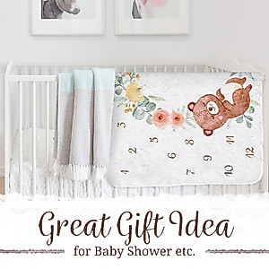 Milestone Blanket with 2 Placement Markers , Gender Neutral,Baby Monthly Milestone Blanket , Baby Growth Chart Blanket (60inx40in)