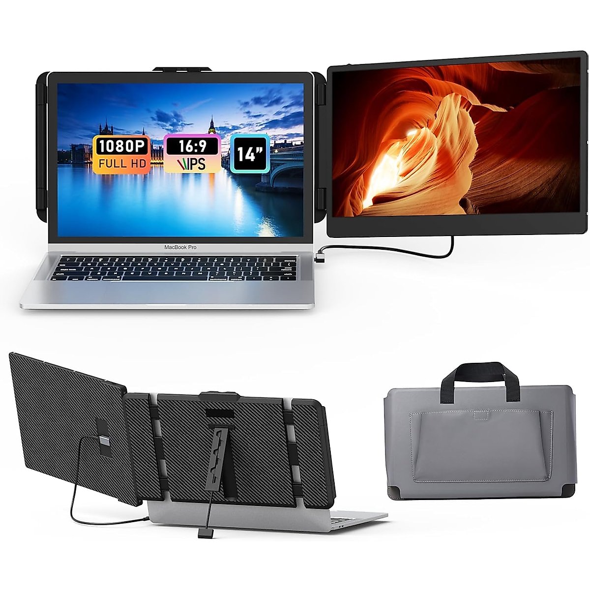Laptop Screen Extender 14in Upgraded, FHD 1080P IPS Portable Monitor for Laptops 13-17.3", Laptop Monitor Extender Dual Screen with USB-C/HDMI Port, Plug & Play for Macbook/Windows/Android/Switch