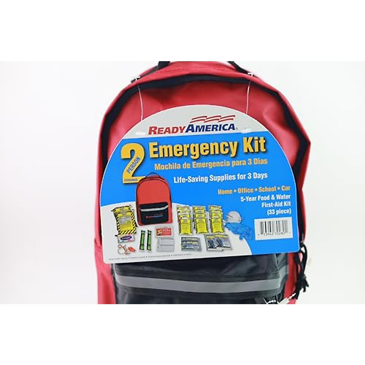 Ready America 70280 72 Hour Emergency Kit, 2-Person, 3-Day Backpack, Includes First Aid Kit, Survival Blanket, Portable Preparedness Go-Bag for Camping, Car, Earthquake, Travel, Hiking, and Hunting, Red