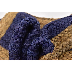 Unique Loom Braided Jute Collection Classic Quality Made Natural Hand Woven with Solid Color Detail, Area Rug, Rectangular 2' 0" x 3' 0", Navy Blue/Tan