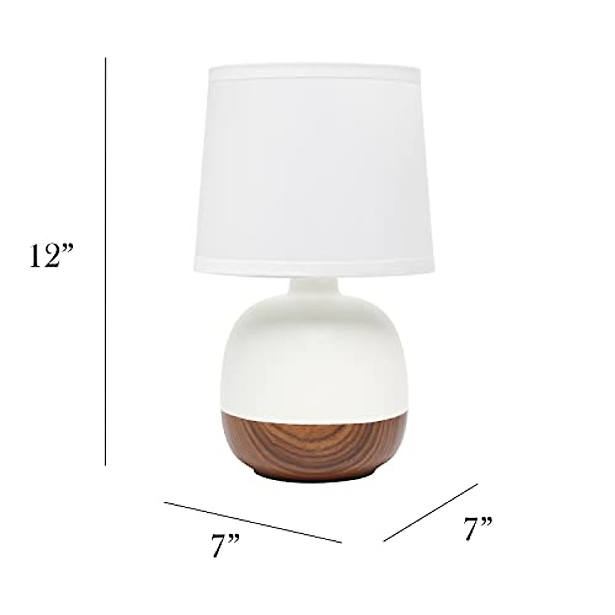 Simple Designs LT2078-DWW Petite Mid Century Table Lamp, Dark Wood and White