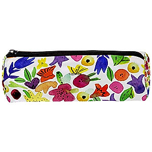 Watercolor Flowers Painting Pattern Pencil Bag Pen Case Stationary Case Pencil Pouch Desk Organizer Makeup Cosmetic Bag for School Office