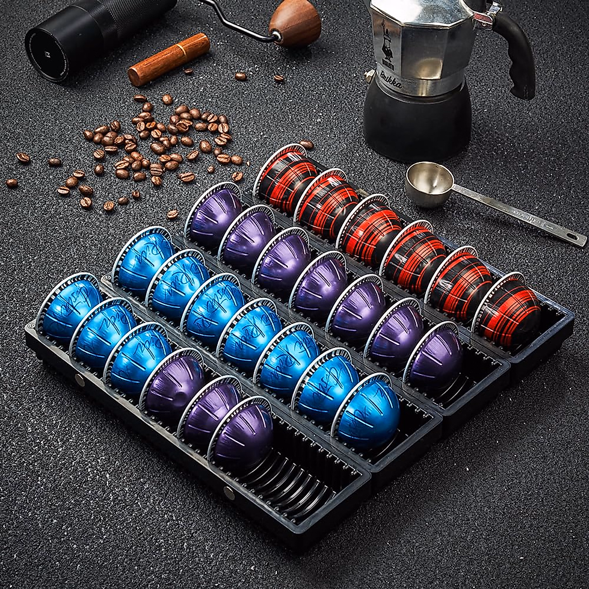MAULEHUA Coffee Pod Drawer Organizer for Nespresso Vertuo Capsule,Coffee Capsule Storage Tray,Magnetic Connect Black-2Pack (2)