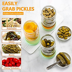 Glass Pickle Jar with Strainer Flip and Stainless Steel Fork, 36oz Leakproof Airtight Large Pickle Container with Strainer, Hourglass Pickle Juice Separator Jar for Olive, onions, gherkin