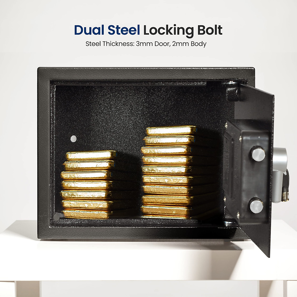 Serene Life Home Security Electronic Lock Box - Safe with Mechanical Override, Digital Combination Lock Safe, LED Low Battery Indicator, Includes Mounting Bolts, Keys & (4) x ‘AA’ Batteries SLSFE15