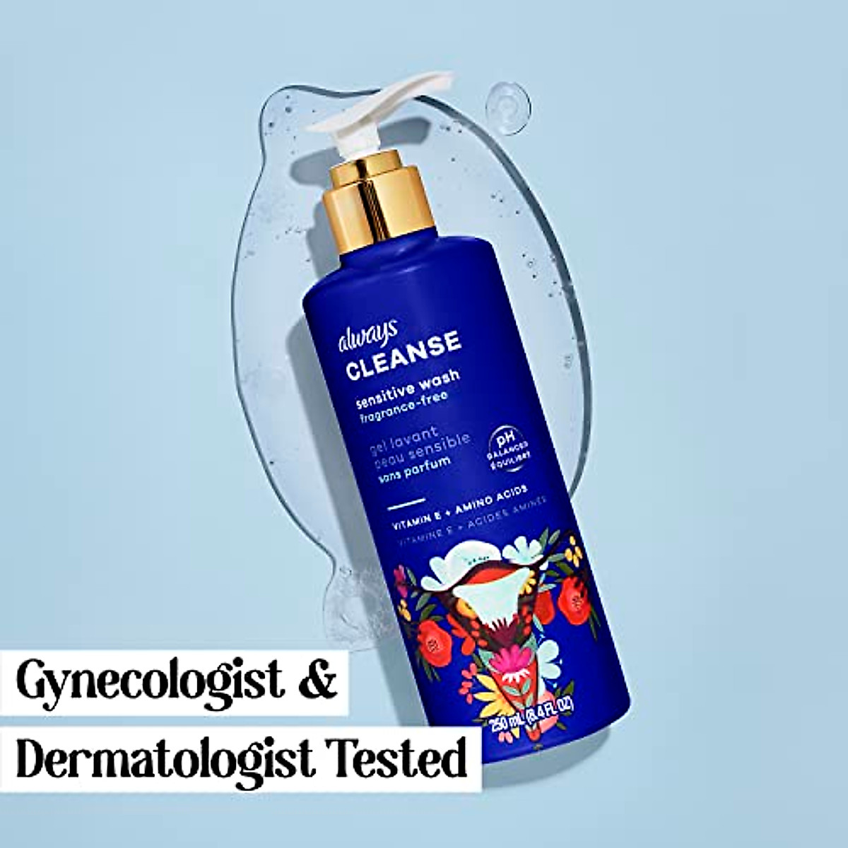 Always Cleanse Feminine Intimate Wash For Women, Ph Balanced For Sensitive Skin, Fragrance-Free, Gynecologist Tested, 8.4 Fl Oz (Set of 2) Package may vary