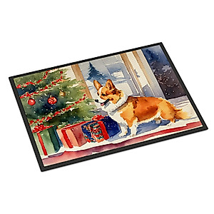 Caroline's Treasures DAC2638JMAT Corgi Cozy Christmas Doormat Front Door Mat Indoor Outdoor Rugs for Entryway, Non Slip Washable Low Pile, 24H X 36W