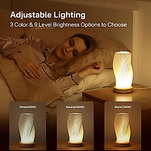 Dawnwake Bedside Lamp with Woodbase - Button Control Table Lamp for Bedroom 12 Way Dimmable Nightstand Lamp with PLA Lampshade for Living Room, Kids Room, College Dorm, Office (White-A, Medium)