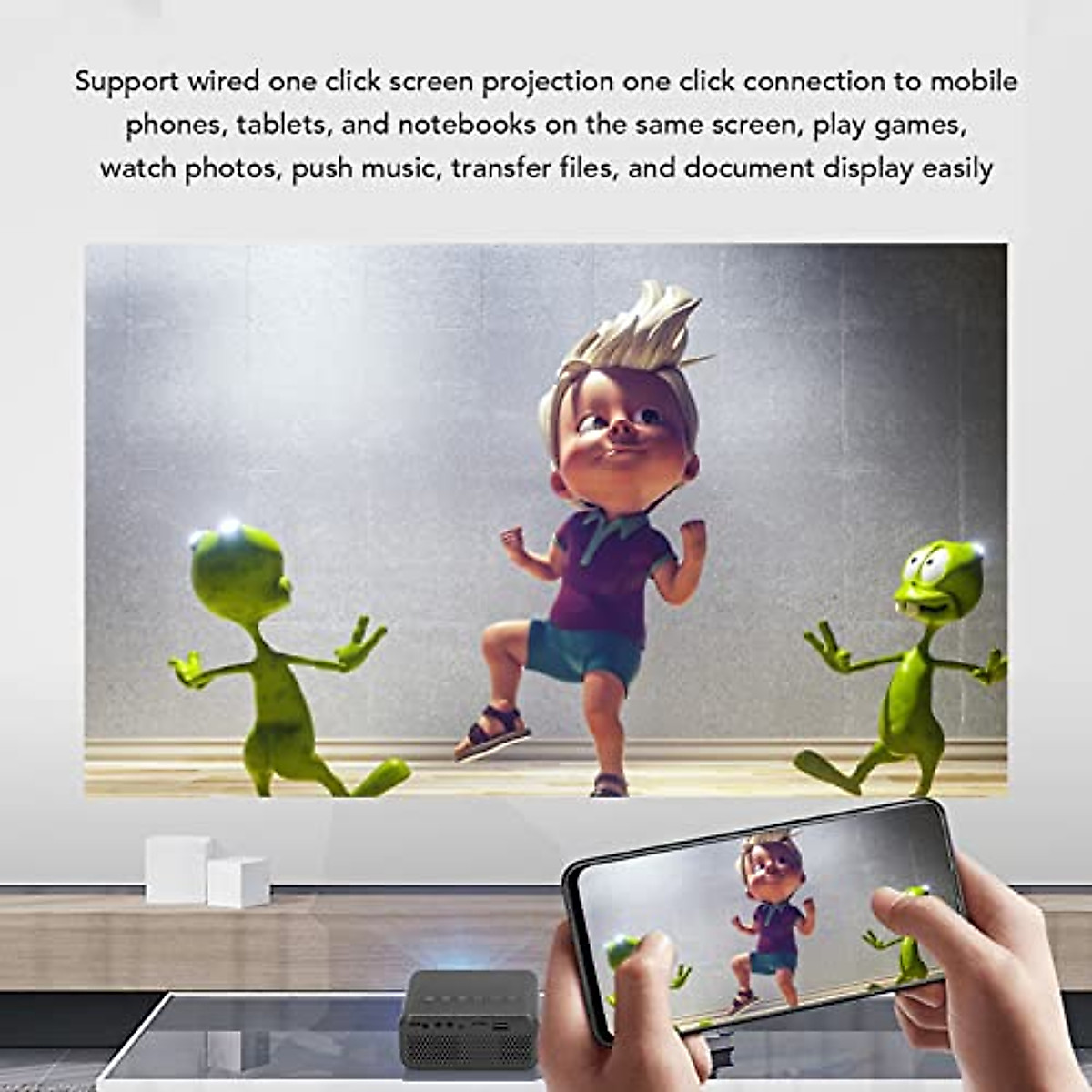 Mini Projector, HD LED Micro Mobile Phone Same Screen, AV Audio Interface Projector with Remote Control for Laptop TV Phone Tablet(Black)