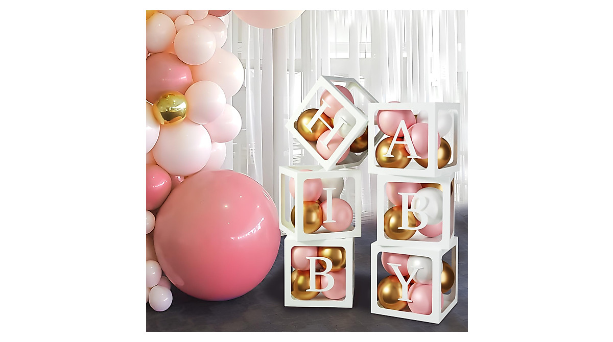 Stylish Baby Shower Boxes with Letters & Balloons
