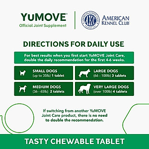 YuMOVE Adult Dog Tablets | Hip and Joint Supplement for Dogs with Glucosamine, Chondroitin, Hyaluronic Acid, Green Lipped Mussel | Dogs Aged 6 to 8 | 120 Count Tablets, Treat Colored