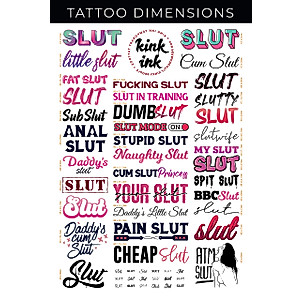 Kink Ink - 34 x "Slut" Temporary Tattoo Kinky A4 Sheet