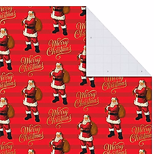 Hallmark Flat Christmas Wrapping Paper Sheets with Cutlines on Reverse and Gift Tag Seals (12 Folded Sheets, 16 Gift Tag Stickers) Red, White and Gold Stripes, Santa Claus, Snowflakes on Plaid