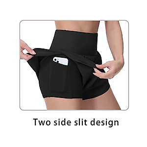 THE GYM PEOPLE Women’s Quick Dry Running Shorts Mesh Liner High Waisted Tennis Workout Shorts Zipper Pockets (Medium, Black)