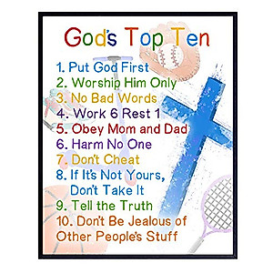 The Ten Commandments for Boys - Bible Verse Religious Christian Scripture Wall Art - Kids Wall Decor, Kids Bedroom Decor, Kids Wall Art - Gift For Child, Girls Room, Nursery Poster Print - 8x10