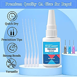 Precision Jewelry Glue Cyanoacrylate Glue Medium CA Adhesive Fast Dry Model Glue with Microtips Applicators for Wood Ceramic Metal Shoe Repair Hobby Crafts and Jewelry Making