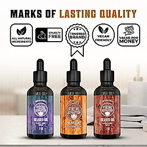 Viking Revolution Beard Oil Conditioner 3 Pack - All Natural Variety Set - Sandalwood, Pine & Cedar, Clary Sage Conditioning and Moisturizing for a Healthy Beard