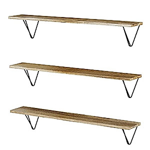 Wallniture Colmar Floating Shelves for Living Room Decor, 36"x6" Long Wall Shelf Kitchen Organization, Office Bookshelf, Storage Shelves for Bathroom Decor, Set of 3, Burnt