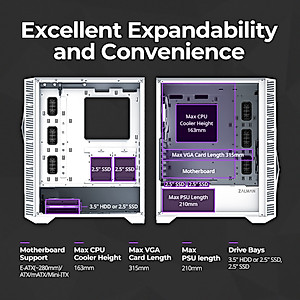 Zalman Z3 Iceberg ATX Mid Tower Gaming PC Case - 2 x 120mm ARGB Fans Preinstalled - Tempered Glass Side Panel - Support E-ATX, 2 x USB 3.0, White