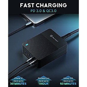 USB C Charger, UtechSmart 100W 4-Port Desktop Type C Charging Station, Portable USB C PD Power Charger Adapter -2 USB C&2 QC 3.0 USB A Ports for MacBook Pro/Air, iPad, iPhone, Galaxy, Laptop and More