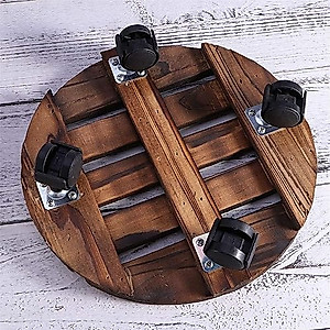 Round Wheeled Wooden Planter Caddy Movable Plant Flower Pot Stand with Wheels for Garden Home